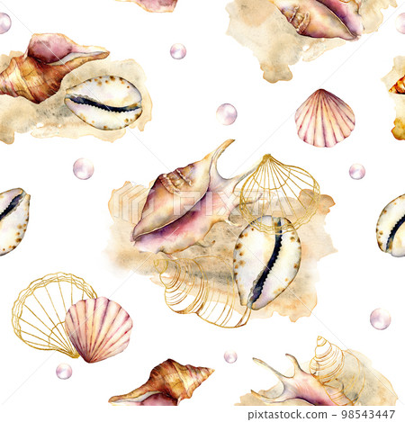 Watercolor seamless pattern with pastel shells.... - Stock Illustration ...
