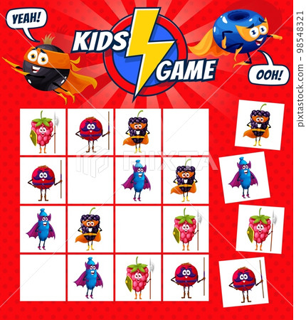 Sudoku kids game cartoon superhero berry... - Stock Illustration ...