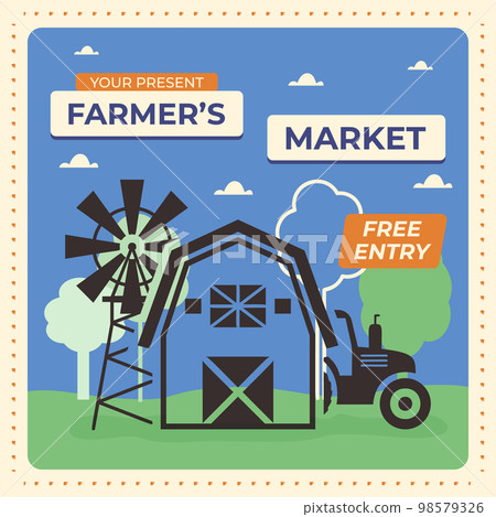 Farmers Market Flyer Poster Template with barn...-插圖素材 [98579326] - PIXTA圖庫