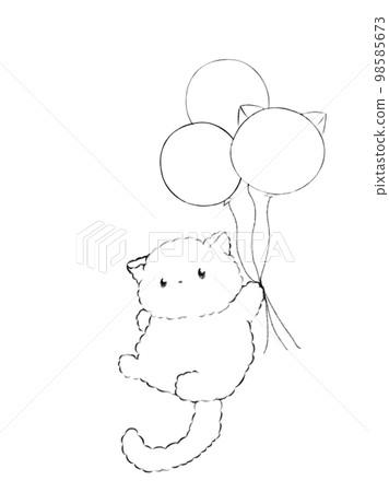 Stock Illustration: A cat flying with a balloon... - Stock Illustration ...