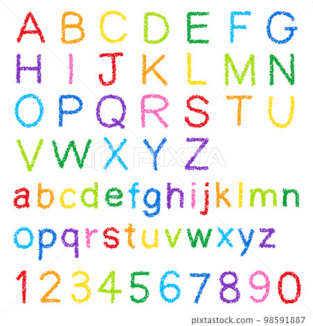 Crayon material set of hand-drawn alphabets and... - Stock Illustration ...