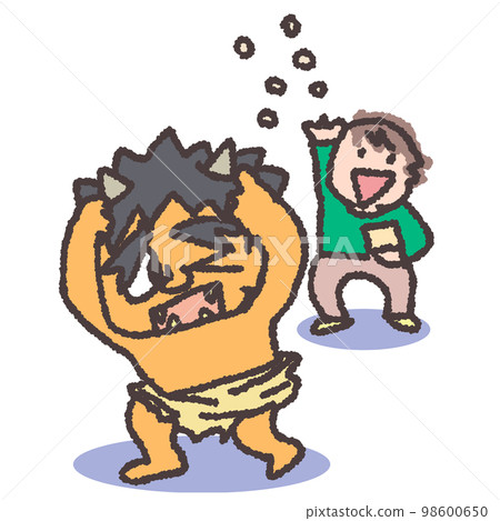 [Setsubun] People happily throwing beans with... - Stock Illustration ...