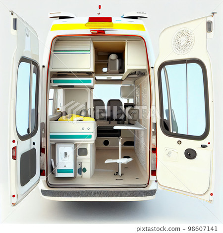 Rear view of the interior of an open ambulance... - Stock Illustration ...