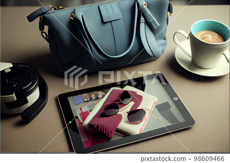 Shopping with tablet computer for clothes online. - Stock Illustration ...