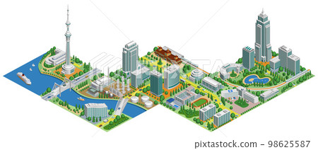 Townscape illustration "Block Town A" that... - Stock Illustration ...