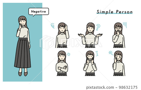 Simple female negative facial expression set... - Stock Illustration ...