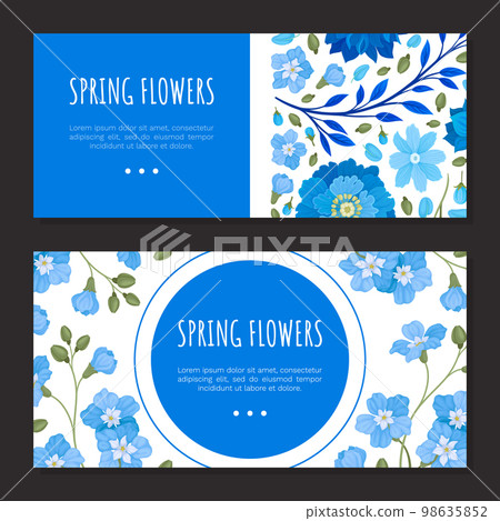 Blue Flowers Banner Design with Blooming Flora... - Stock Illustration ...