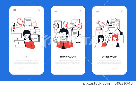 Office work and HR - line design style banners set - Stock Illustration ...