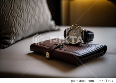 watch and wallet on bed - Stock Illustration [98641795] - PIXTA