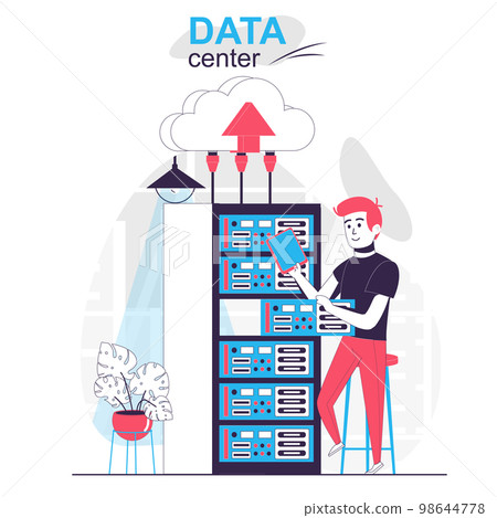 Data center isolated cartoon concept. Engineer... - Stock Illustration ...