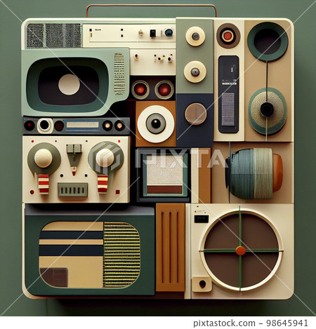 Image material: Collage image of machines such... - Stock Illustration ...