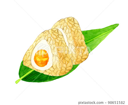 Ajitama (boiled egg) rice balls on bamboo... - Stock Illustration ...