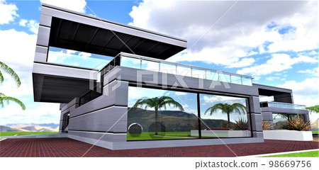 Unusual shape country house made of steel... - Stock Illustration ...