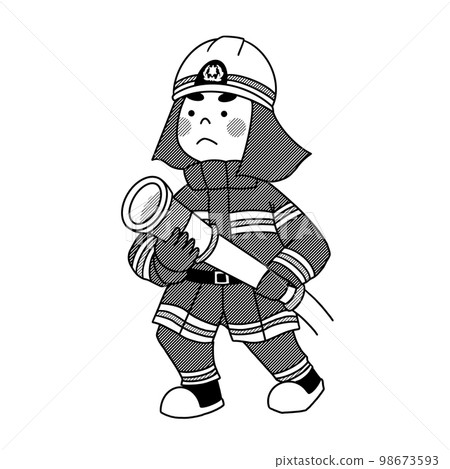 Firefighter holding a hose during fire... - Stock Illustration ...