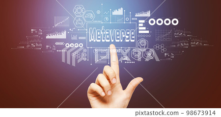 Metaverse theme with hand pressing a button - Stock Photo [98673914 ...