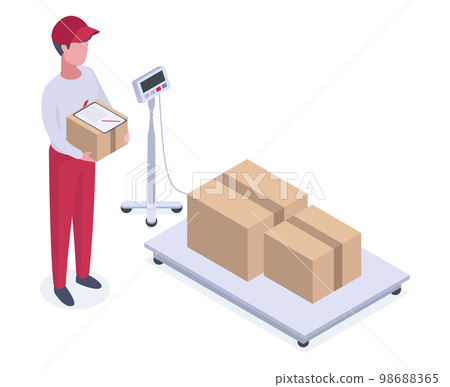 Isometric warehouse worker. Delivery and... - Stock Illustration [98688365] - PIXTA