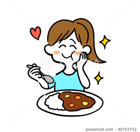 woman eating curry rice - Stock Illustration [98703732] - PIXTA