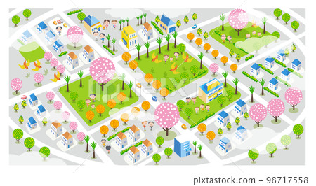 A beautiful spring cityscape and scenery of... - Stock Illustration ...