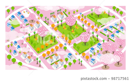 A beautiful spring cityscape and scenery of... - Stock Illustration ...