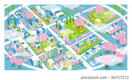 A beautiful spring cityscape and scenery of... - Stock Illustration ...