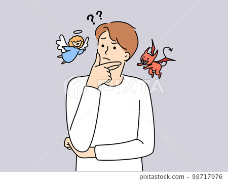 Confused man with devil and angel on sides - Stock Illustration ...