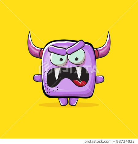 Vector cartoon funny violet monster with horn... - Stock Illustration ...