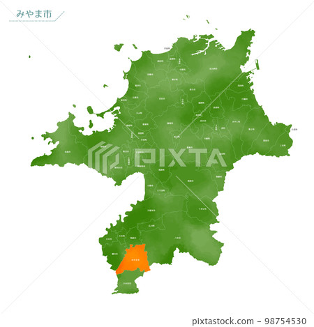 Watercolor-style map of Miyama City - Stock Illustration [98754530] - PIXTA