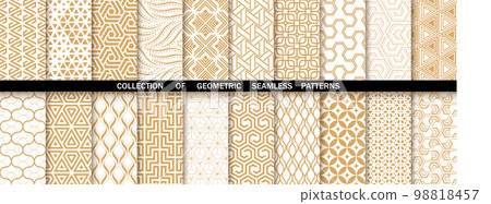 Geometric set of seamless gold and white... - Stock Illustration ...