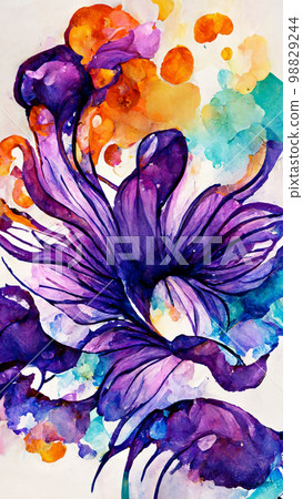Artistic purple colors flower splash watercolor...-插圖素材 [98829244 ...