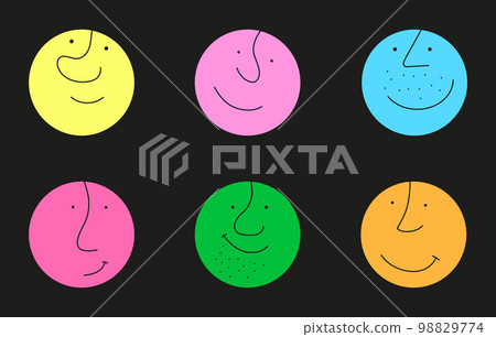 Funny round faces icon set vector in cartoon... - Stock Illustration ...