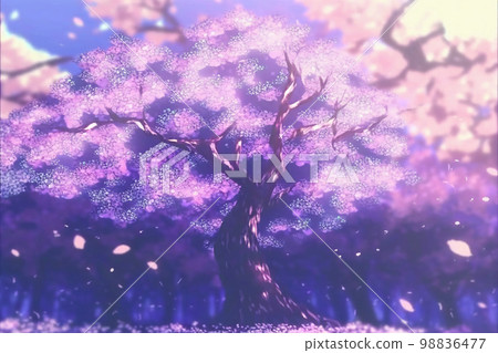 cherry blossoms anime flowers plants trees blue... - Stock Illustration ...