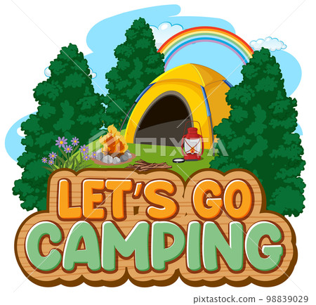 Camping kids and text design for word let's go... - Stock Illustration ...