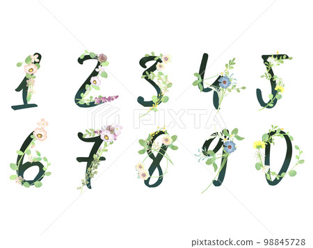 Fashionable floral letters numbers - Stock Illustration [98845728] - PIXTA