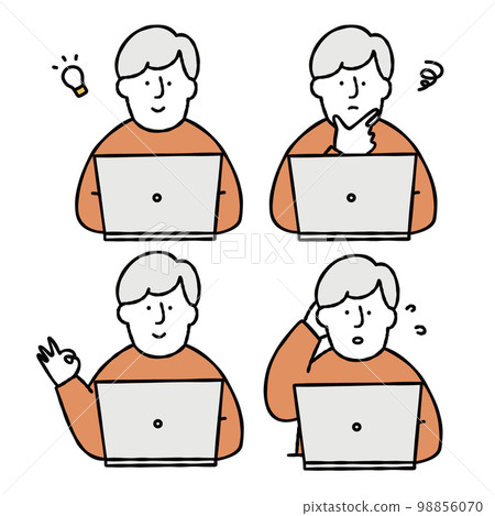 Man operating a personal computer side job IT... - Stock Illustration ...