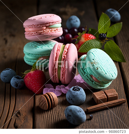 Cake macaron or macaroon stack on wooden table,... - Stock Illustration ...