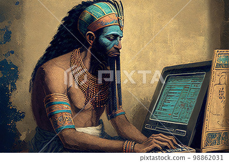 Ancient Egyptian Programmer, Prehistoric... - Stock Illustration ...