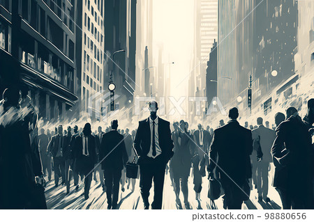 crowd of office people in city downtown... - Stock Illustration ...