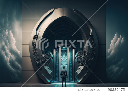 A human who dives through a huge gate - Stock Illustration [98889475 ...