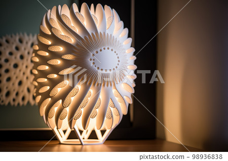 Lamp on bedside table at night prototype by 3D... - Stock Illustration ...