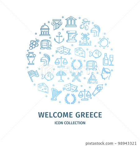 Greece Travel and Tourism Round Design Template... - Stock Illustration ...