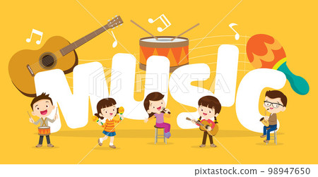 Play music concept of children group.Cartoon... - Stock Illustration ...