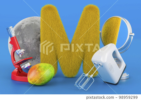 Kids ABC, fluffy letter M with moon,... - Stock Illustration [98959299 ...