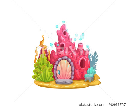 Underwater cartoon red coral house building.... - Stock Illustration ...