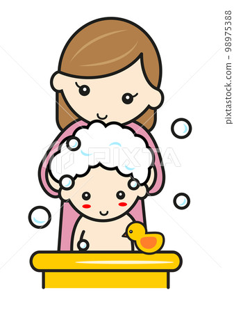 mom washing child's hair - Stock Illustration [98975388] - PIXTA