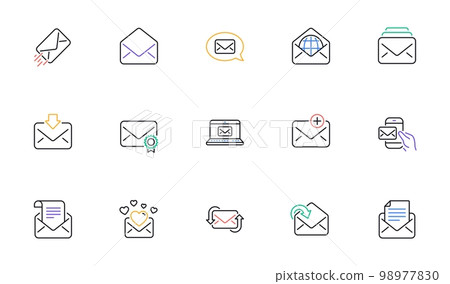 Mail message line icons. Newsletter, E-mail,... - Stock Illustration [98977830] - PIXTA