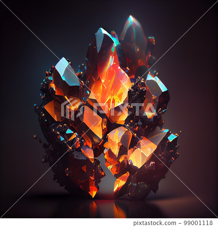 Shiny Crystal fire opal gem isolated on black... - Stock Illustration ...