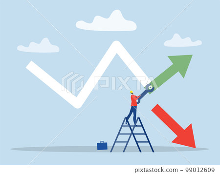 businessman fixing decreasing financial graph... - Stock Illustration ...