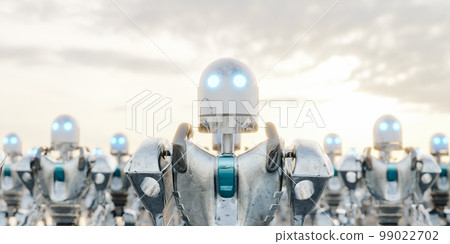 Crowd of robots under cloudy sundown sky. 3d... - Stock Illustration [99022702] - PIXTA