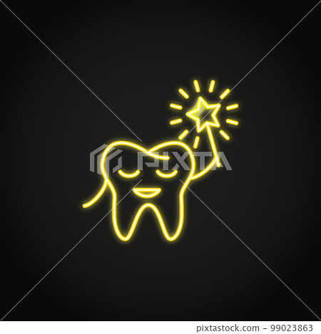 Neon smiling tooth icon in line style - Stock Illustration [99023863 ...