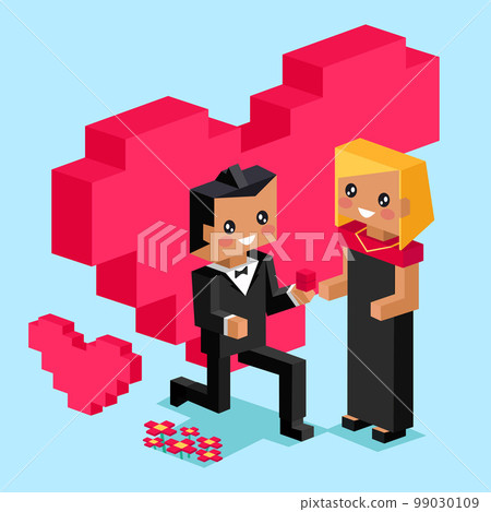 Valentine day pixel. Proposal for marriage at... - Stock Illustration ...